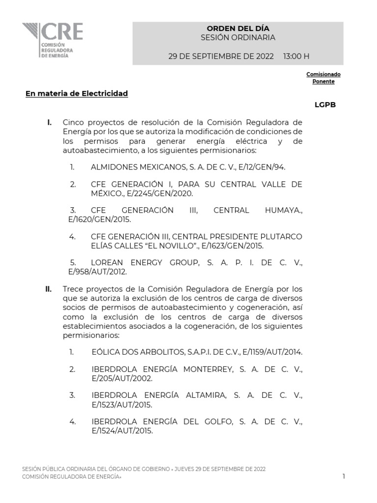 Orden Del D A. Sesi N Ordinaria 29 de Septiembre 2022 JA | PDF | México | Estación de servicio