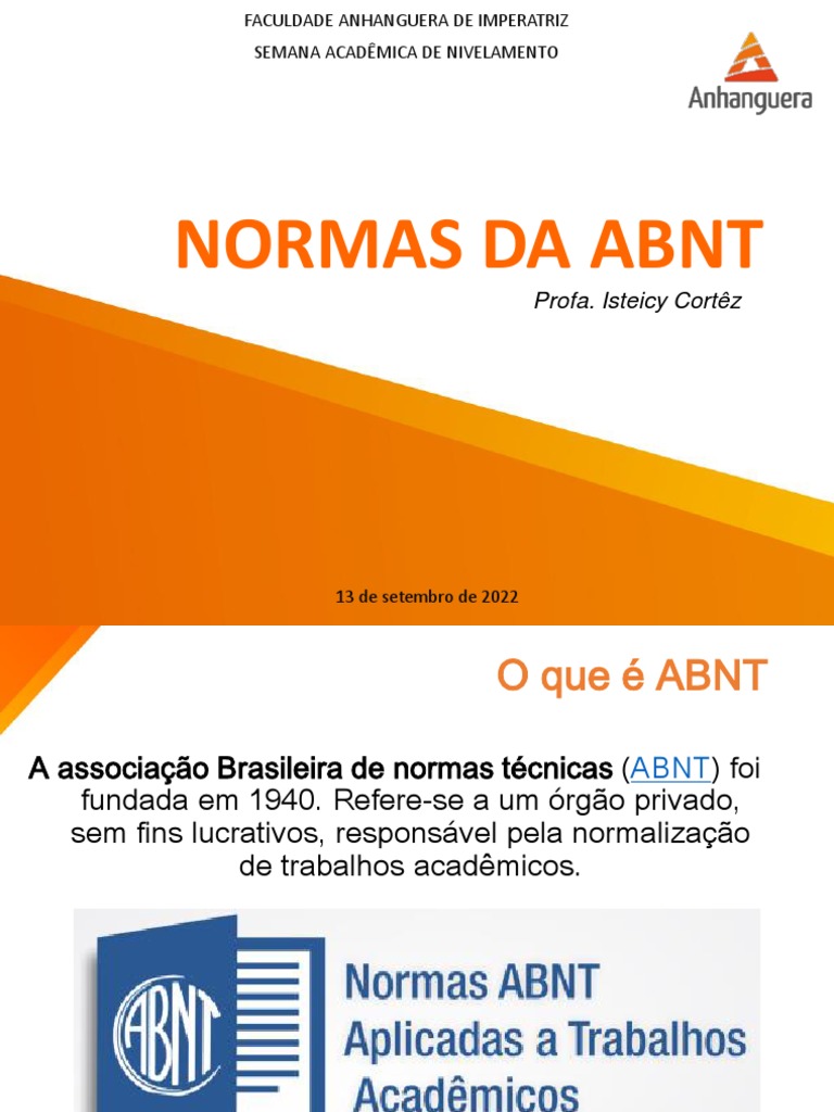 Normas Da Abnt - Profa. Isteicy Cortez | PDF | Abstract (resumo) | Citação