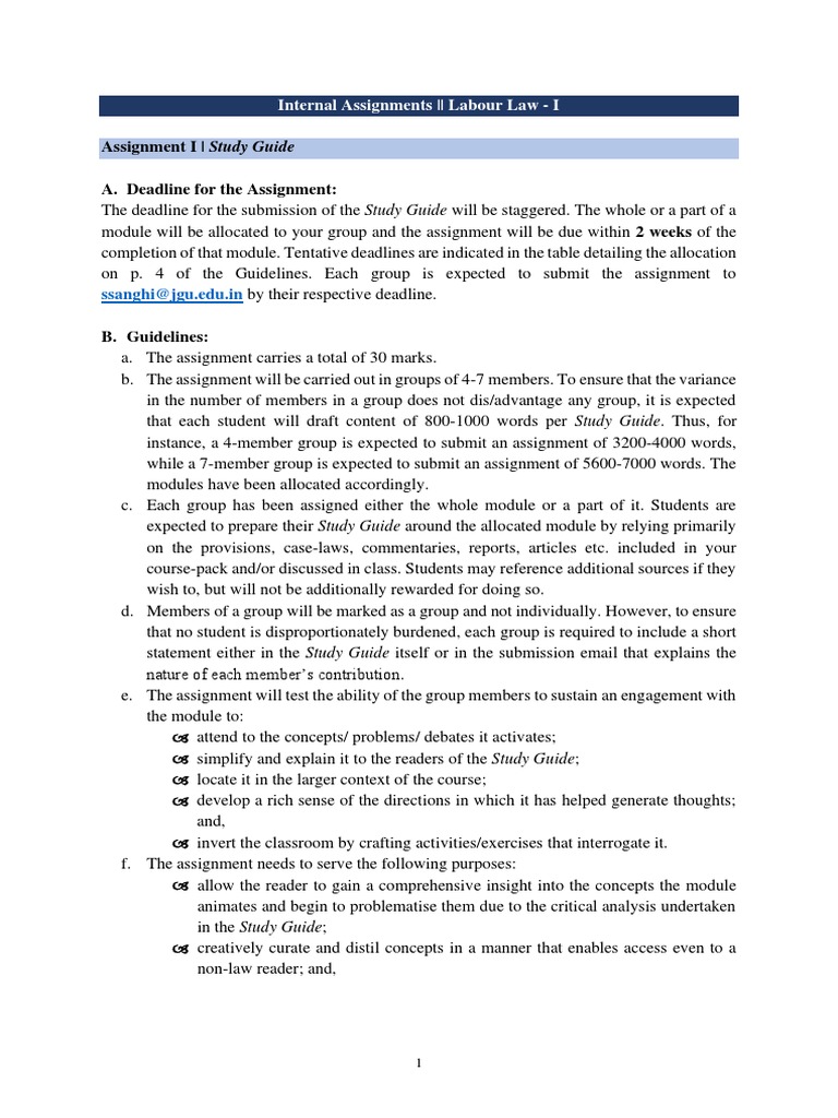 Labour Law I - Internal Assignments - Guidelines | PDF | Concept ... Labour Law I - Internal Assignments - Guidelines | PDF | Concept ...