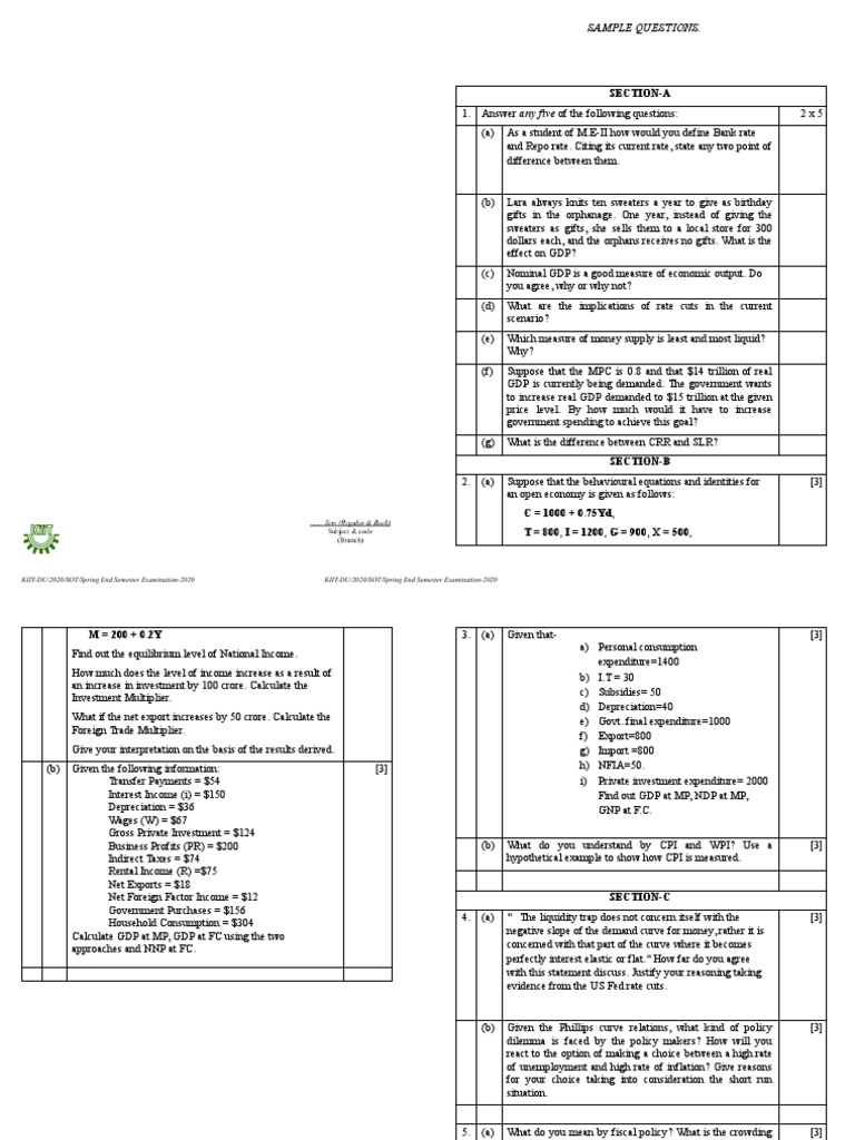 Sample Questions | PDF | Fiscal Policy | Gross Domestic Product