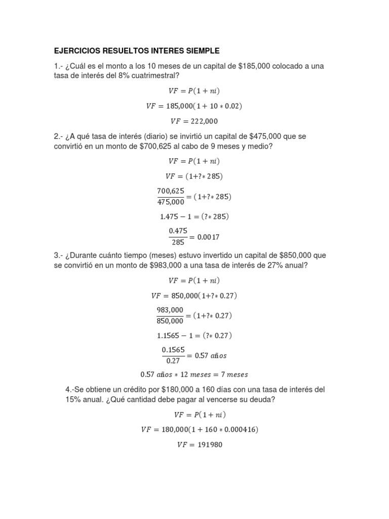 Ejercicios Resueltos Interes Simple y Compuesto | PDF | Interés | Interés compuesto