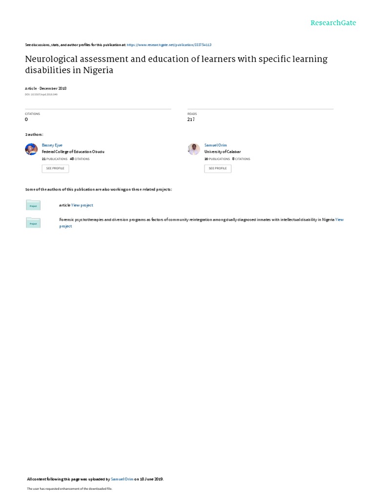 Neurological Assessment and Education of Learners | PDF | Learning Disability | Learning