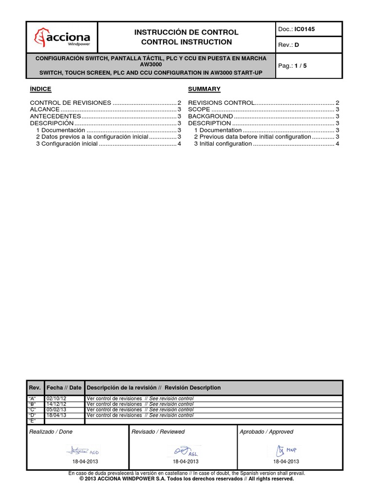 Instrucción de Control Control Instruction: Índice | PDF | Pantalla ...