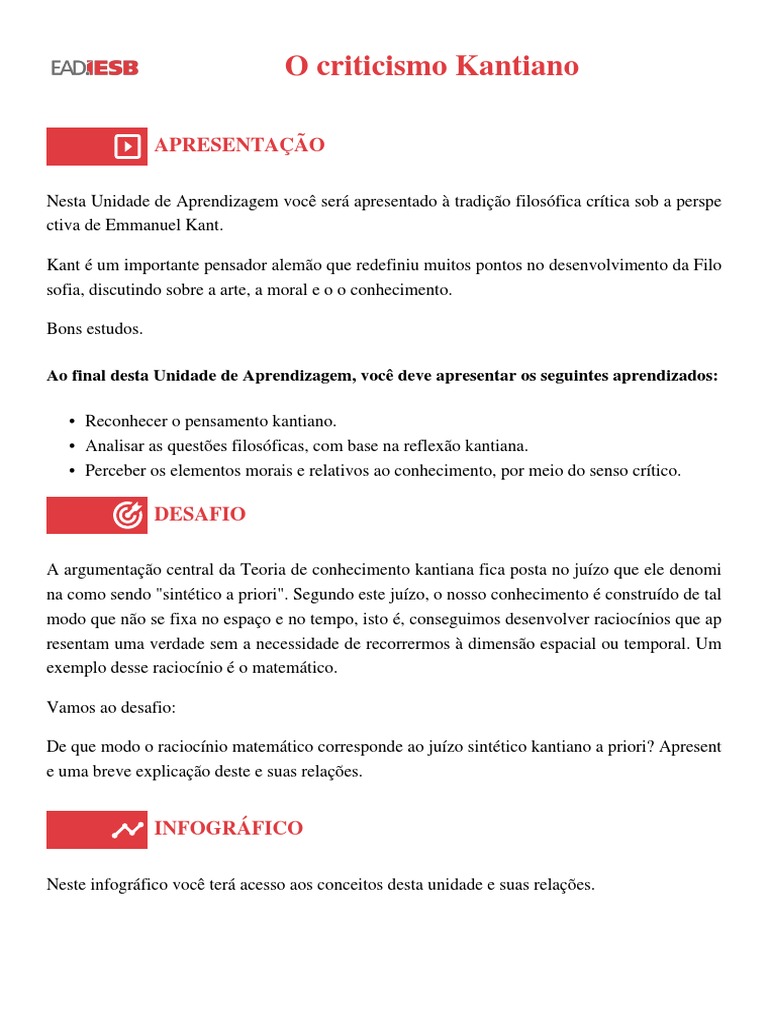 O Criticismo Kantiano | PDF | Immanuel Kant | Conhecimento