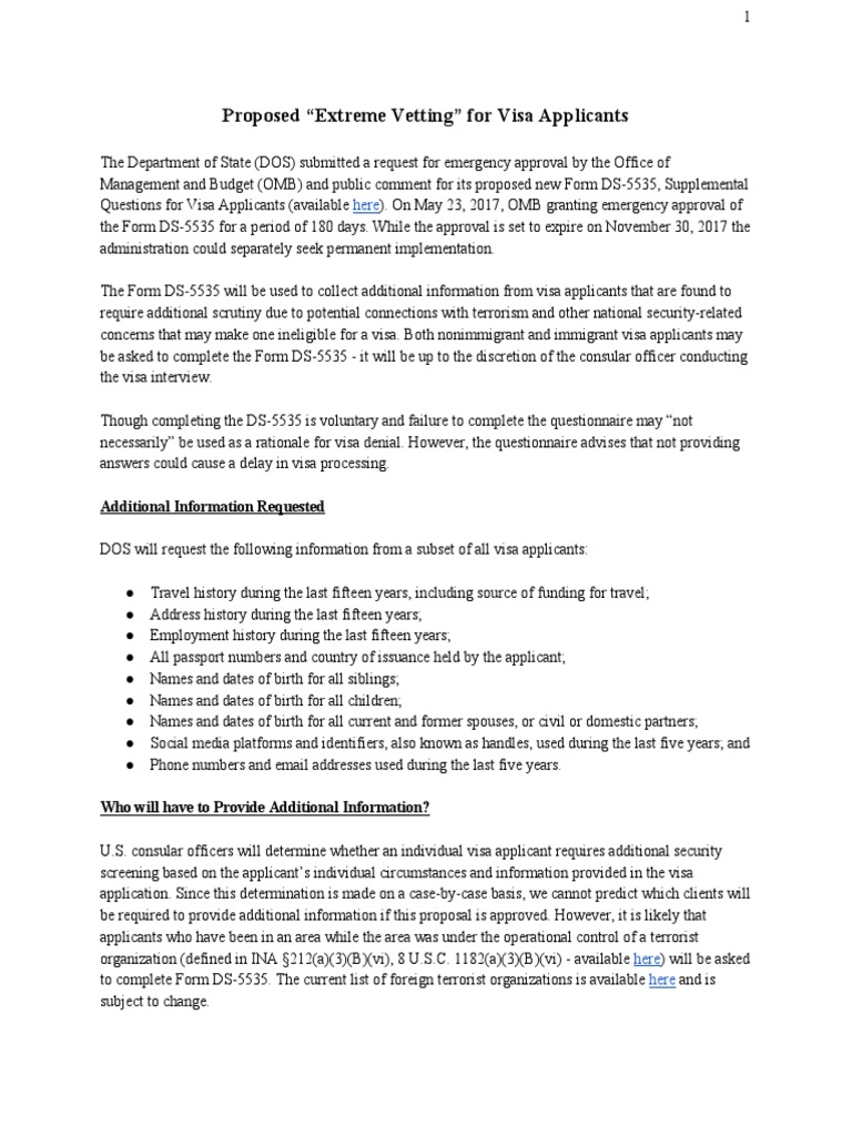 "Extreme Vetting" For Visa Applicants | PDF | Travel Visa | American ...