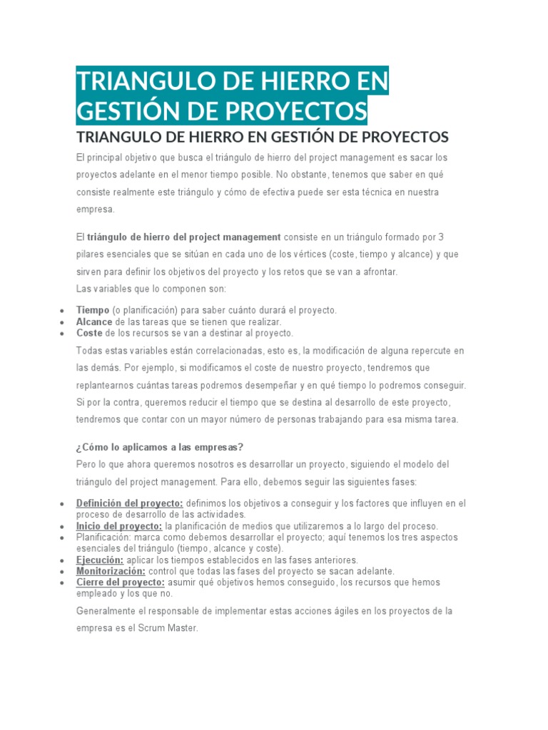 Triangulo de Hierro en Gestión de Proyectos | PDF | Gestión de ...