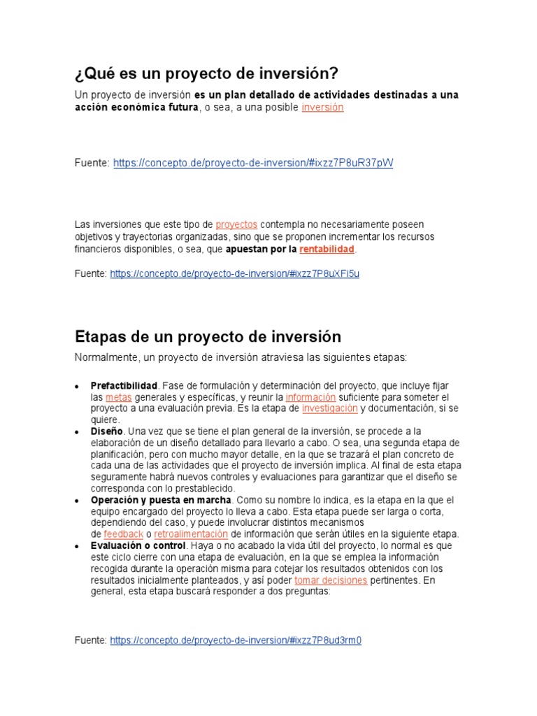 Etapas de un Proyecto de Inversión | PDF