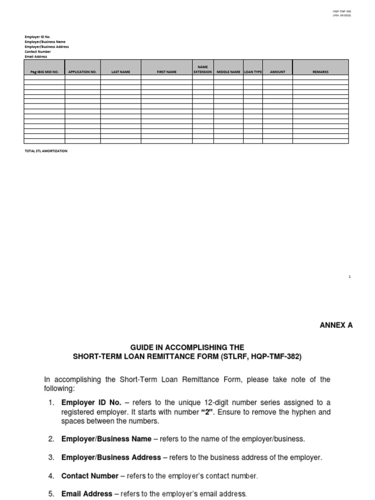 TMF382 ShortTermLoanRemittanceForm V04 | PDF | Loans