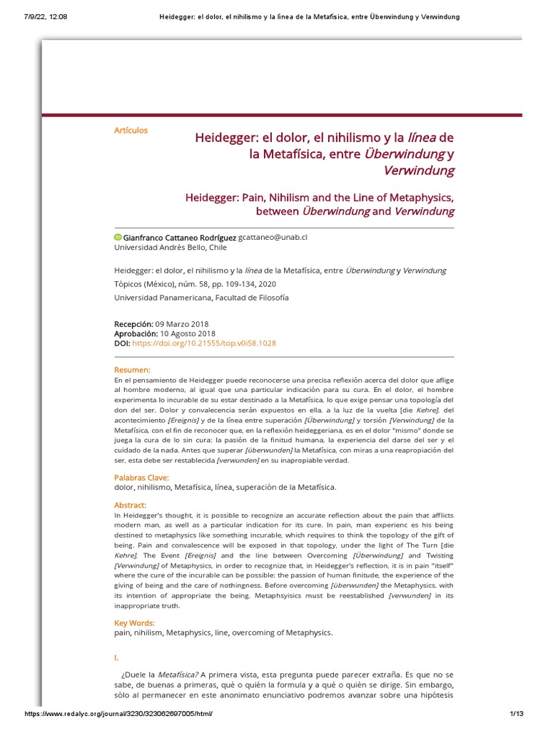 Heidegger: Dolor y Metafísica en Verwindung | PDF | Martin Heidegger ...