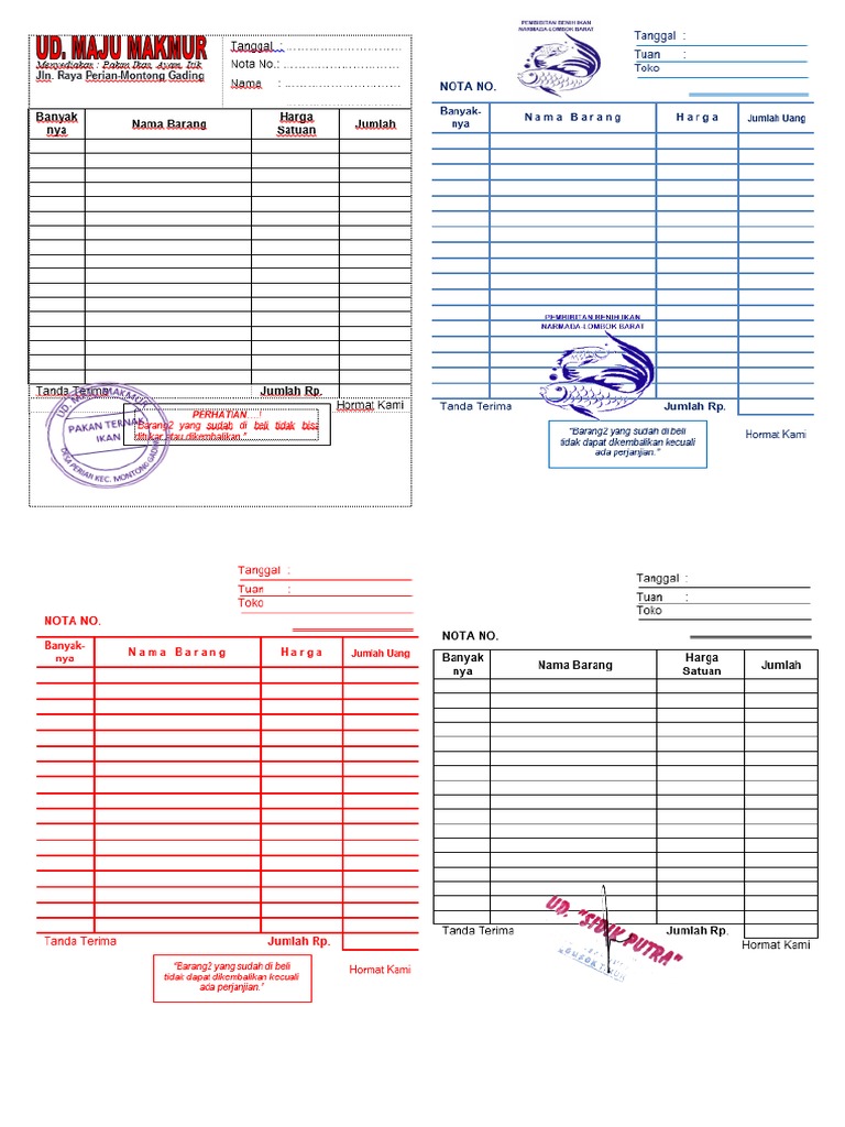 Contoh Nota Dan Kwitansi | PDF