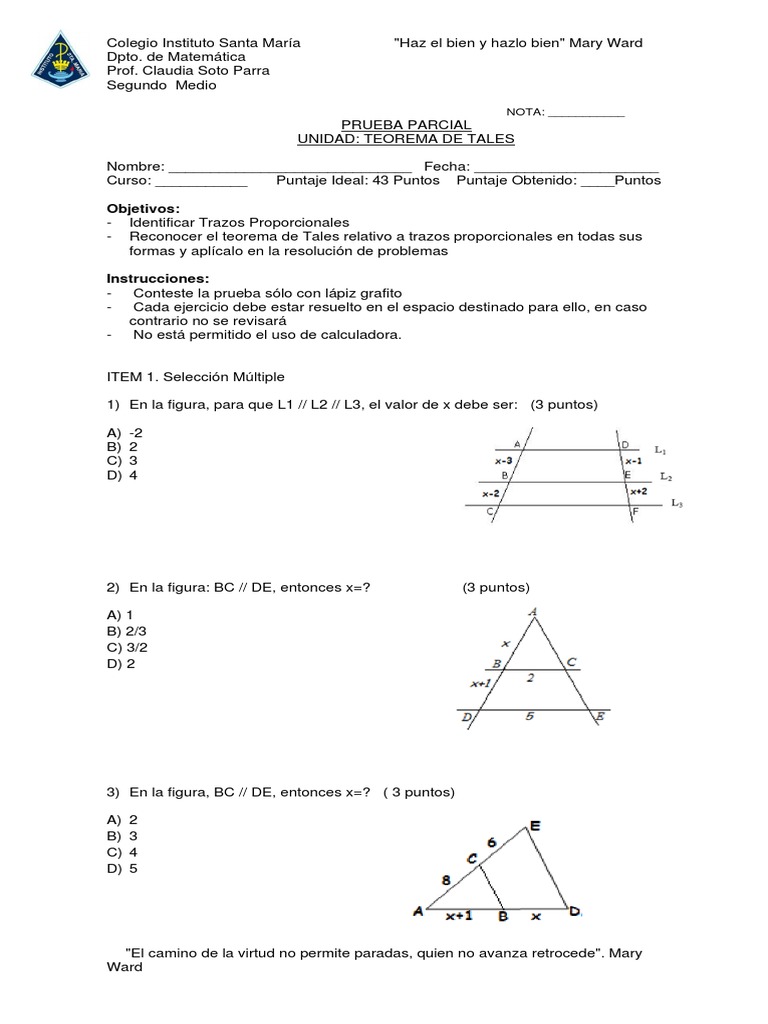 Prueba Tales | PDF | Matemáticas