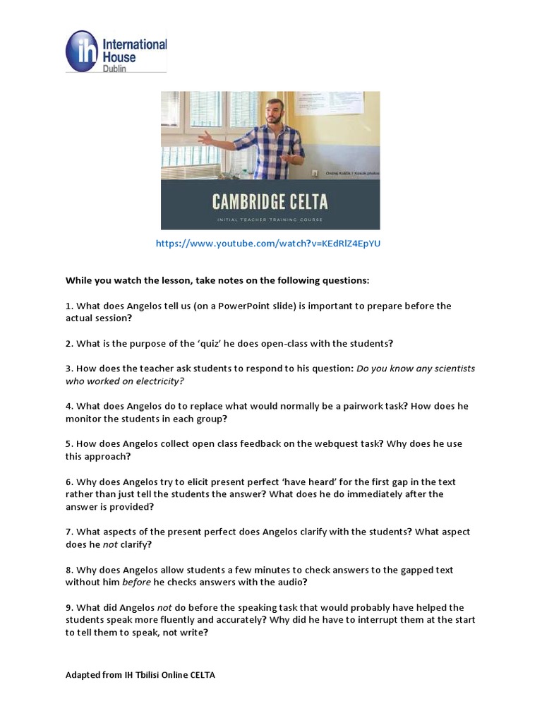 CELTA Pre Course Video Task | PDF | Behavior Modification | Cognition