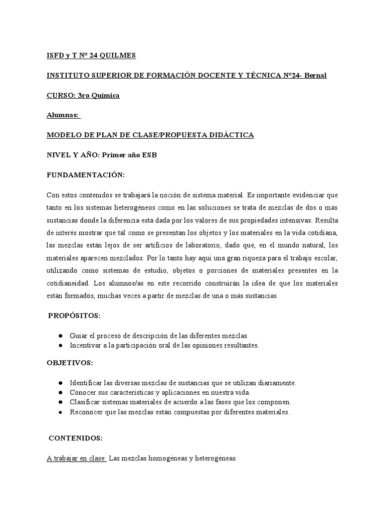 Plan de Clase Mod - Constructivista. 1er Año. LAS MEZCLAS | PDF ... Plan de Clase Mod - Constructivista. 1er Año. LAS MEZCLAS | PDF ...