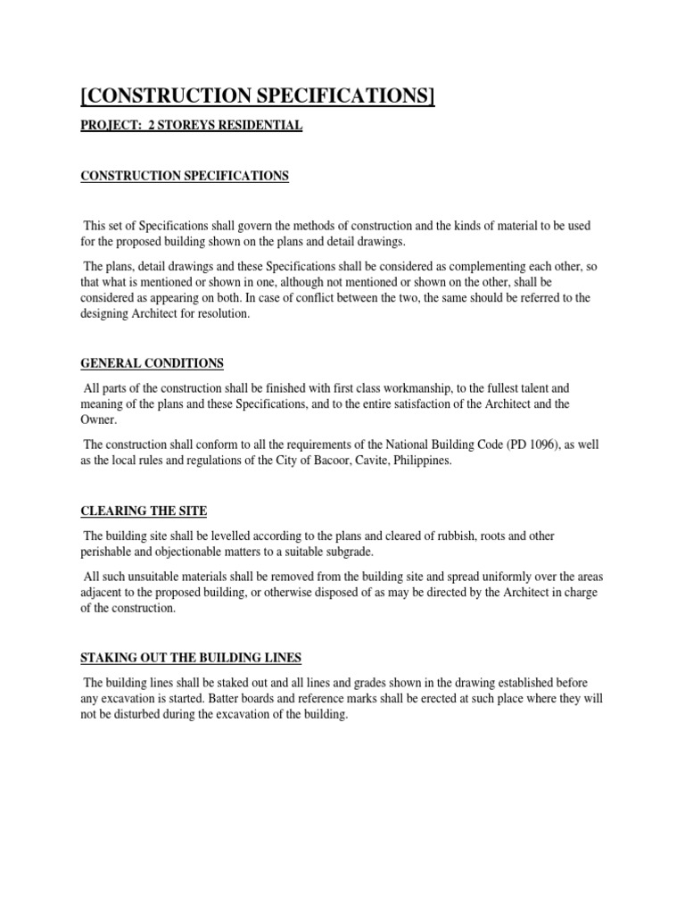 SPECS MEANING IN CONSTRUCTION Technical Specifications & Analysis