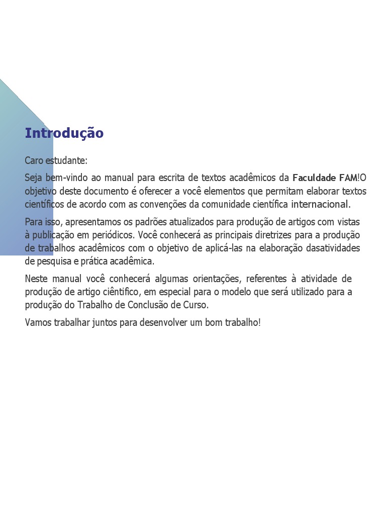 Manual Artigo TCC FAM | PDF | Abstract (resumo) | Citação