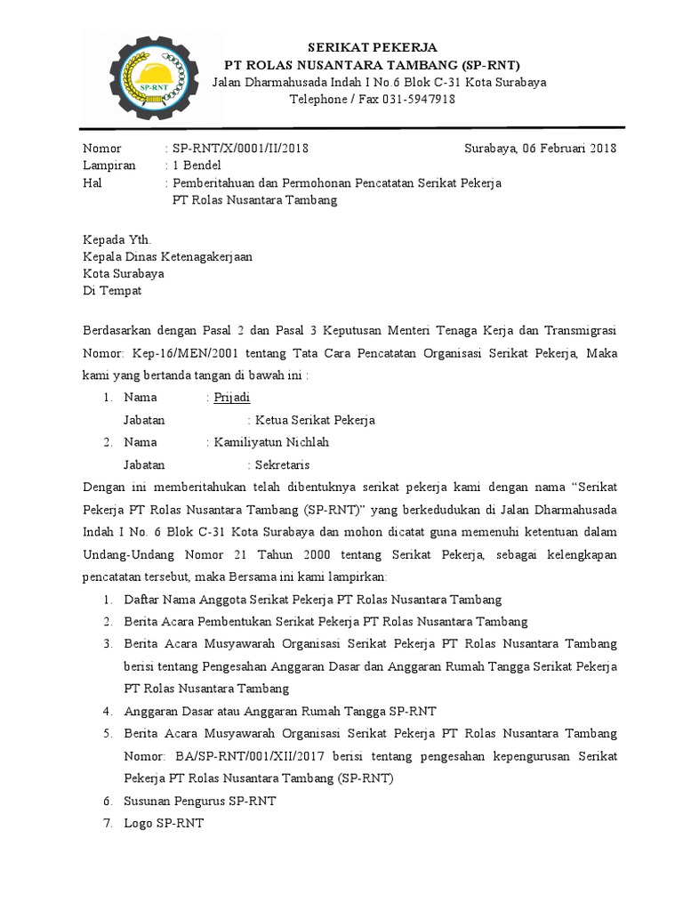 Pemberitahuan Pembentukan Serikat Pekerja | PDF Pemberitahuan Pembentukan Serikat Pekerja | PDF