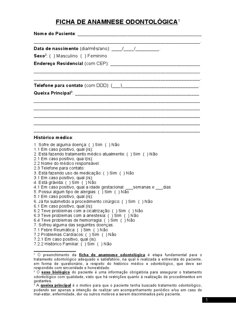ANAMNESE | PDF | Odontologia | Ciências da Saúde