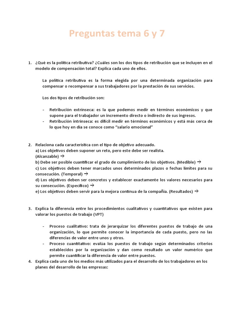 Preguntas Tema 6 y 7 | PDF | Salario | Planificación