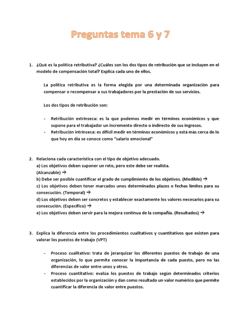 Preguntas Tema 6 y 7 | PDF | Salario | Planificación