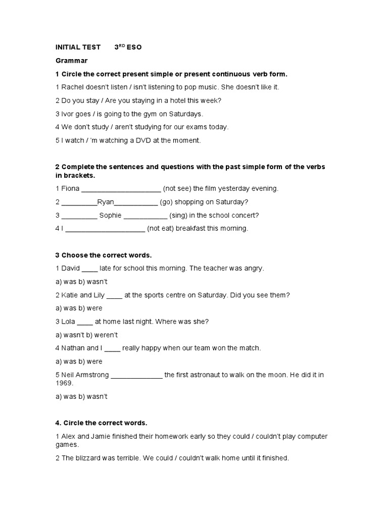 3017 Initial Test 3RD Eso 2022 2023 | PDF