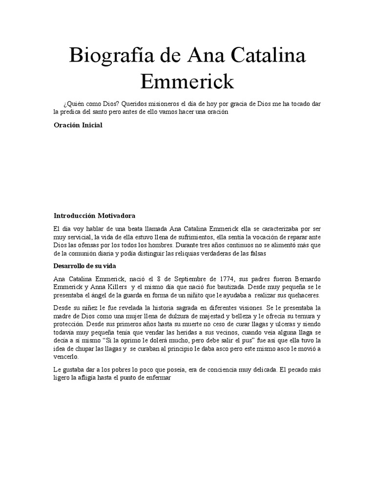 Biografía de Ana Catalina Emmerick | PDF | Oración