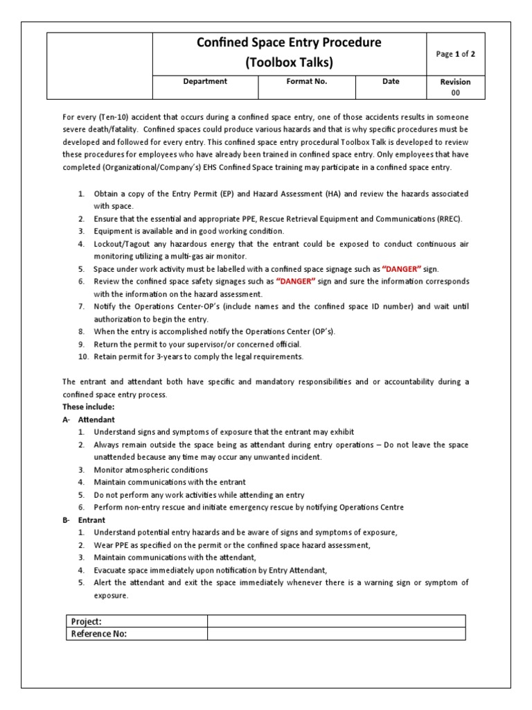 Confined Space Entry Procedure | Download Free PDF | Occupational ... Confined Space Entry Procedure | Download Free PDF | Occupational ...