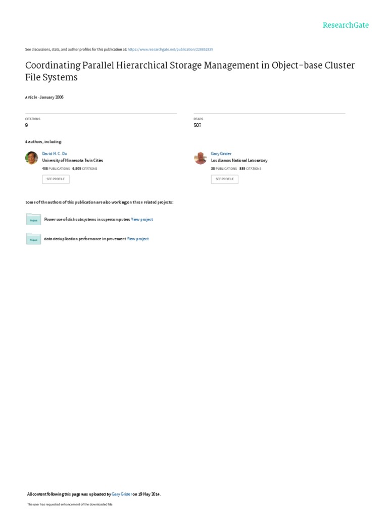 Coordinating Parallel Hierarchical Storage Managem | PDF | Computer Data Storage | File System