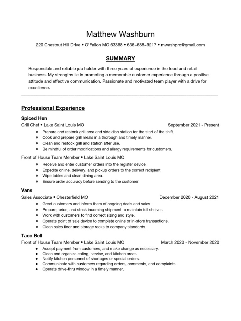 Matthew Washburns Resume | PDF