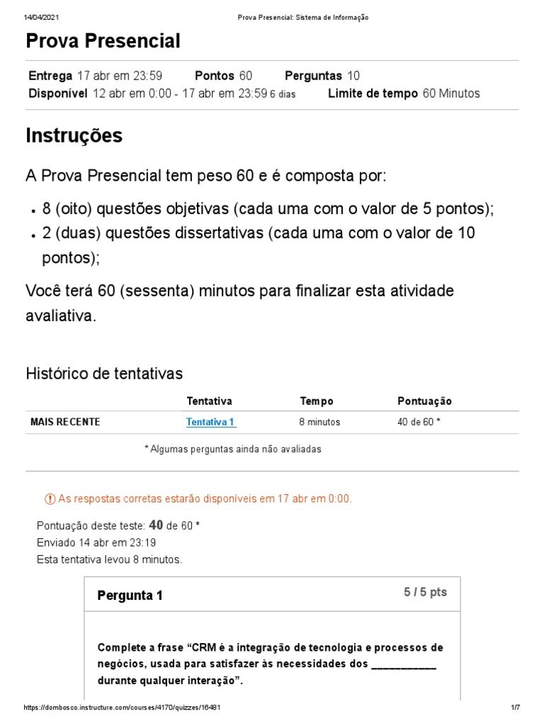 Prova Presencial - Sistema de Informação | PDF | Gestão de ...