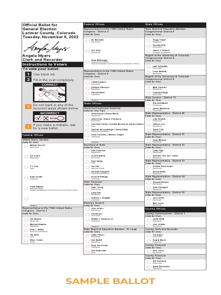 2022 Larimer County General Election Sample Ballot | PDF | Taxes | Drink