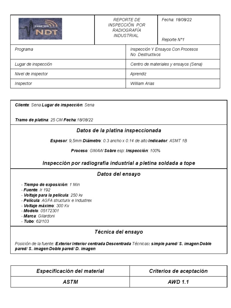 Reporte de Inspección Por Radiografía Industrial | PDF