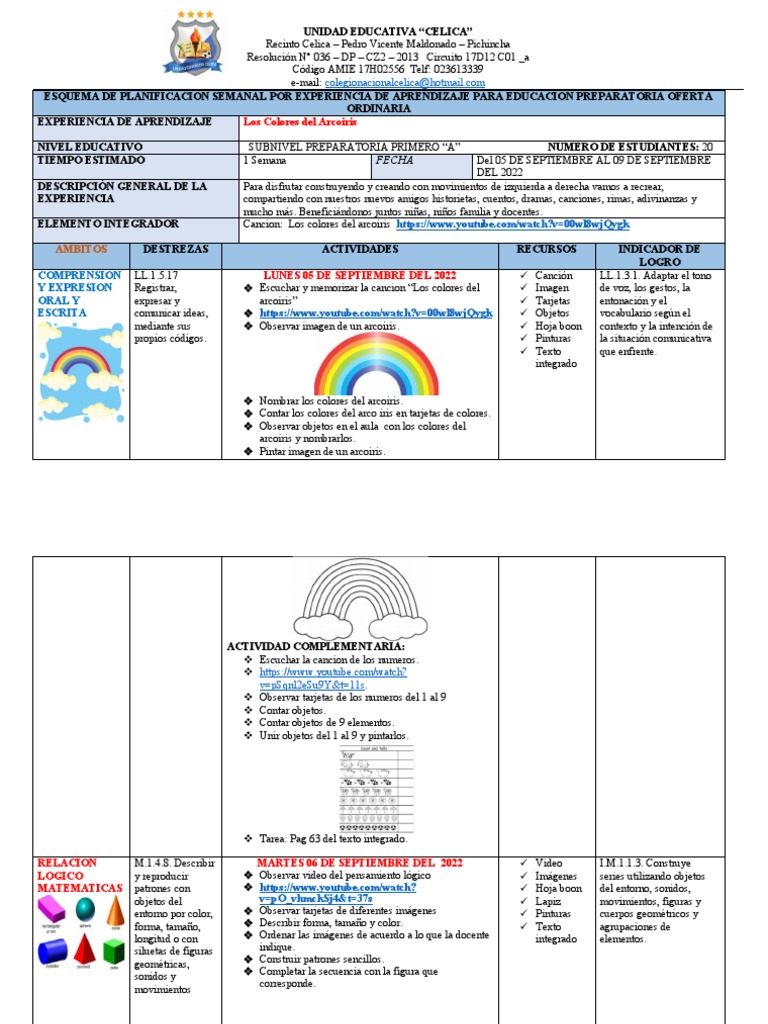 Planificacion Los Colores Del Arcoiris. Primero A | PDF | Lingüística ...