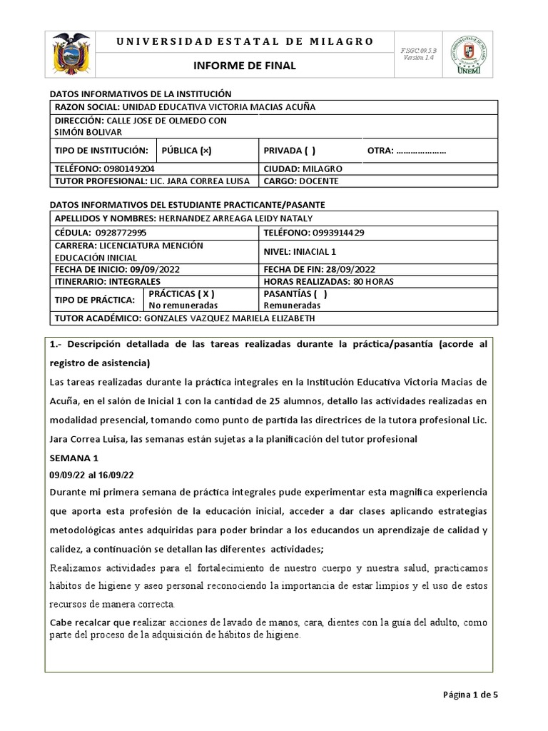 INFORME INTEGRALES Final | PDF | Educación de la primera infancia ...