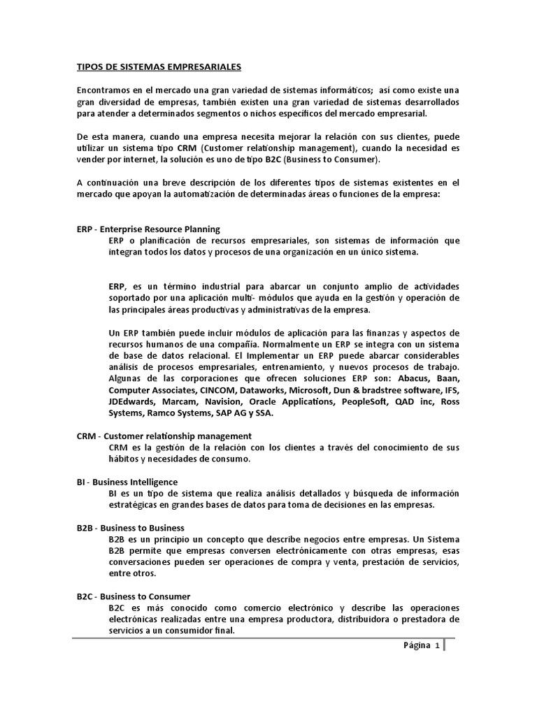 Tipos de Sistemas Empresariales | PDF | Planificación de recursos ...