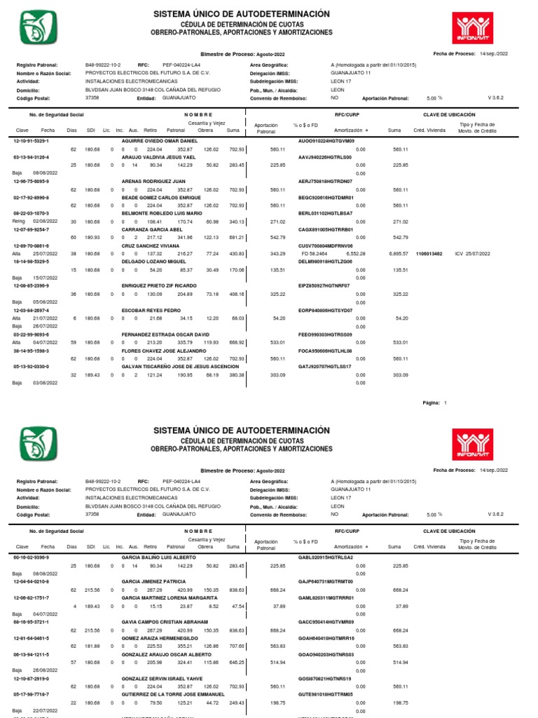Cédula de Determinación de Cuotas Obrero-Patronales, Aportaciones Y ...