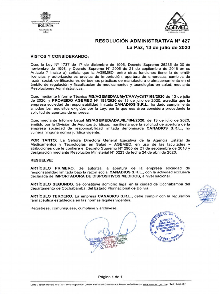 Resolucion Administrativa N°427 | PDF