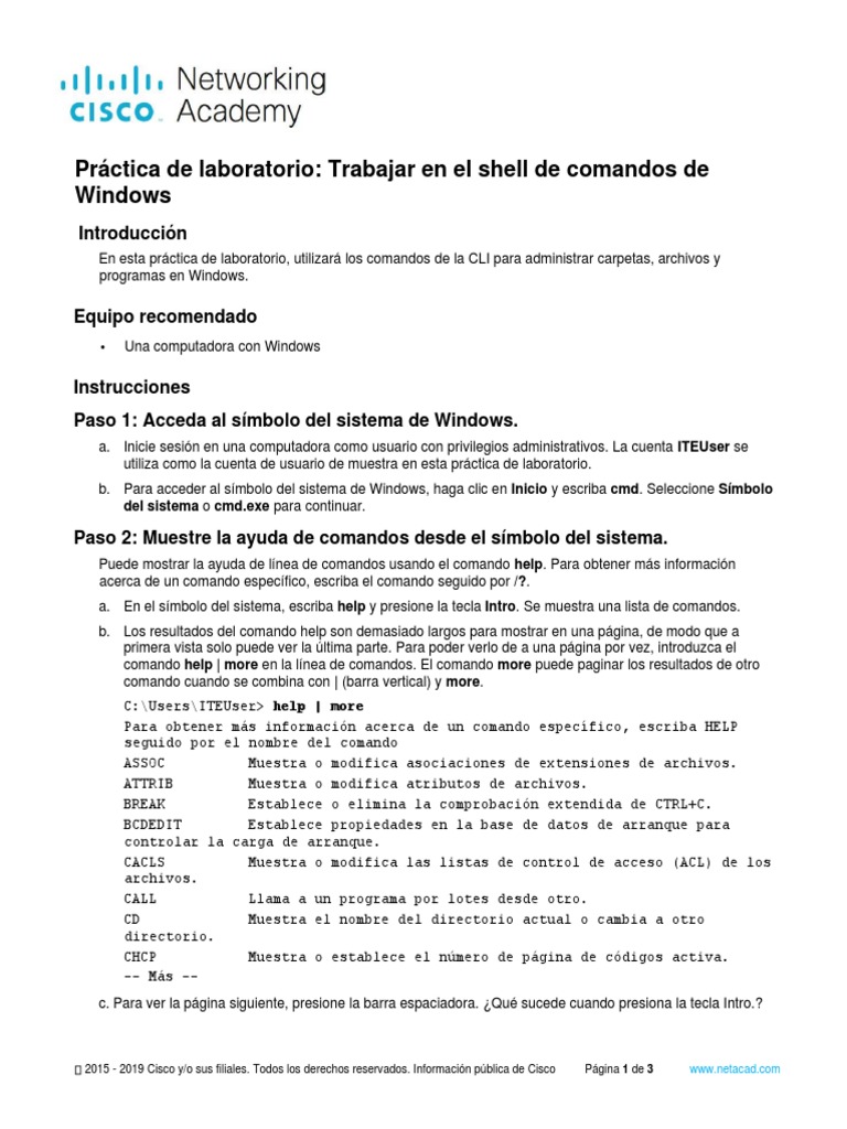 11.4.1.5 Lab - Work in The Windows Command Shell | PDF | Archivo de computadora | Arquitectura ...