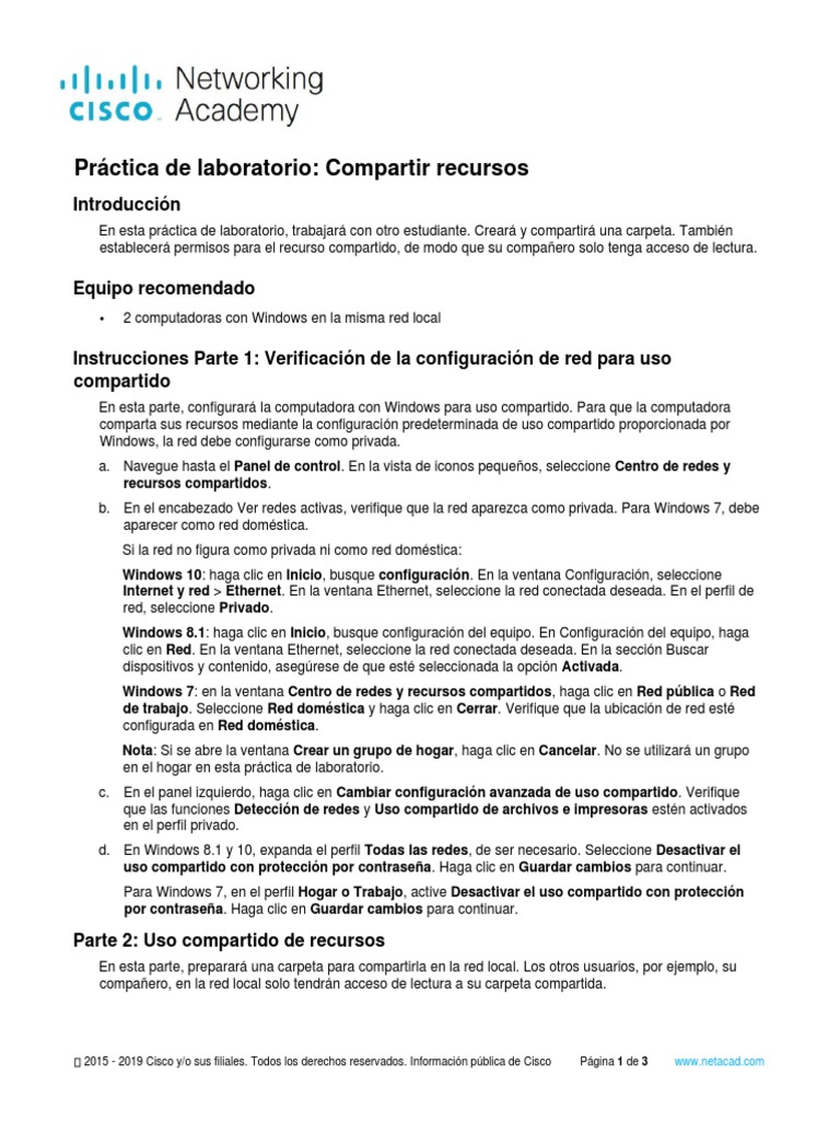 Configuración y uso compartido de recursos en una red local: una práctica de laboratorio paso a ...