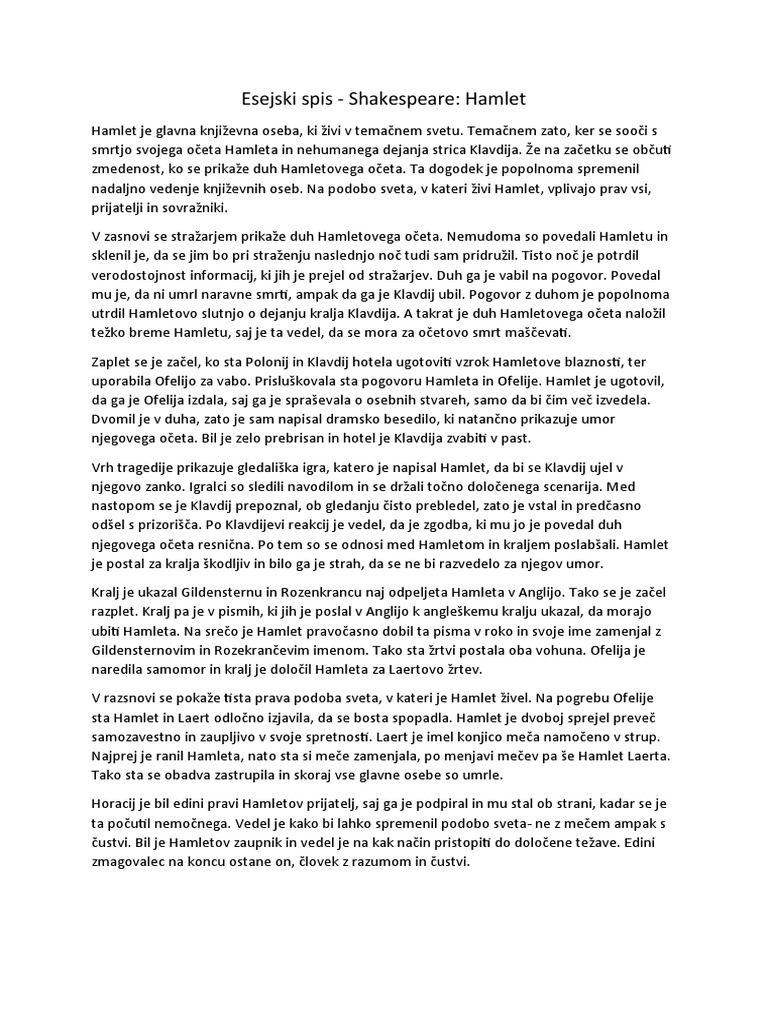 Esejski Spis - Shakespeare, Hamlet | PDF