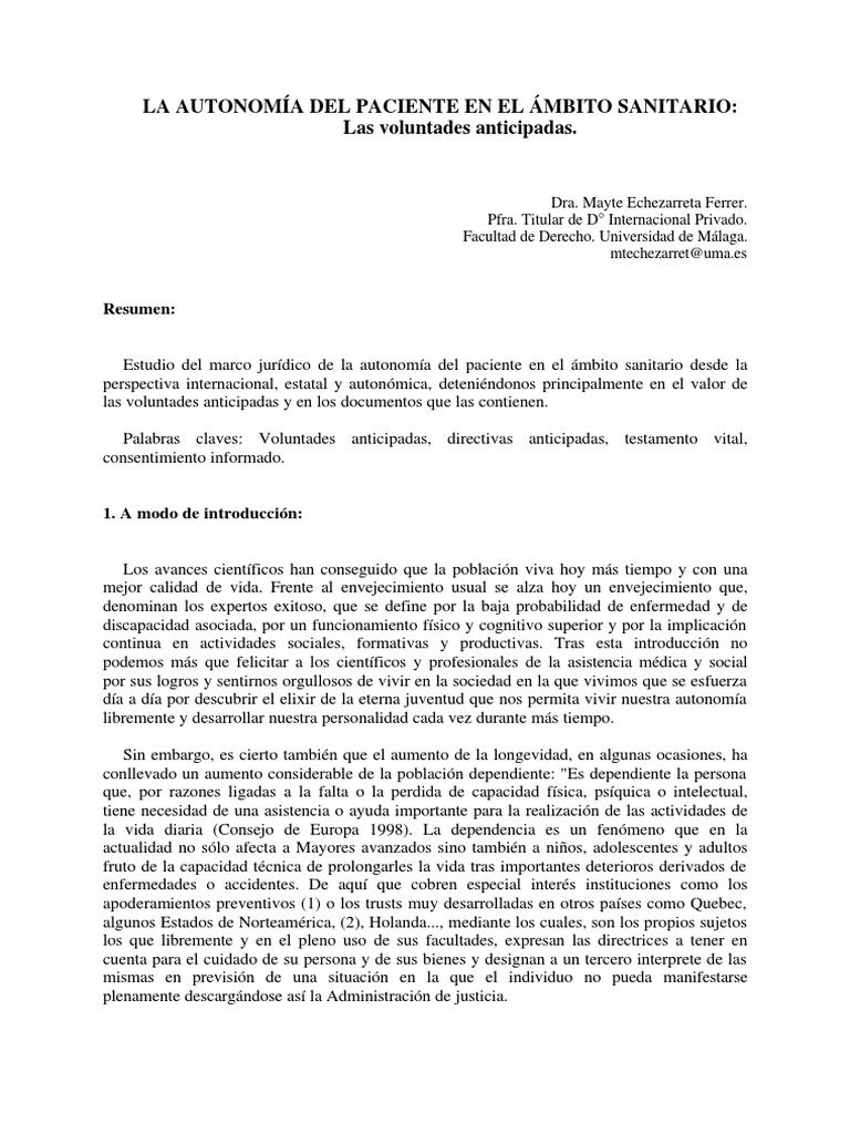 Autonomía del Paciente y Voluntades Anticipadas | PDF | Bioética | Derechos