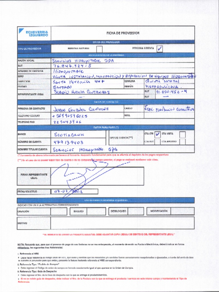 Ficha de Proveedor | PDF