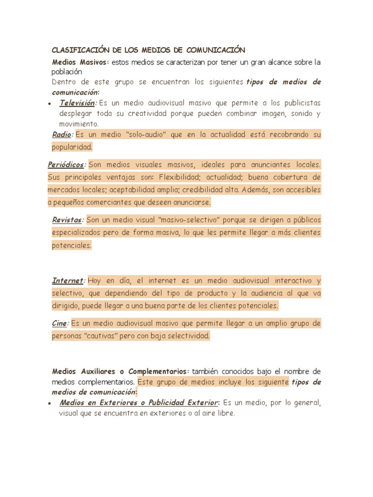 Clasificación de Los Medios de Comunicacion | PDF | Publicidad | Sociedad