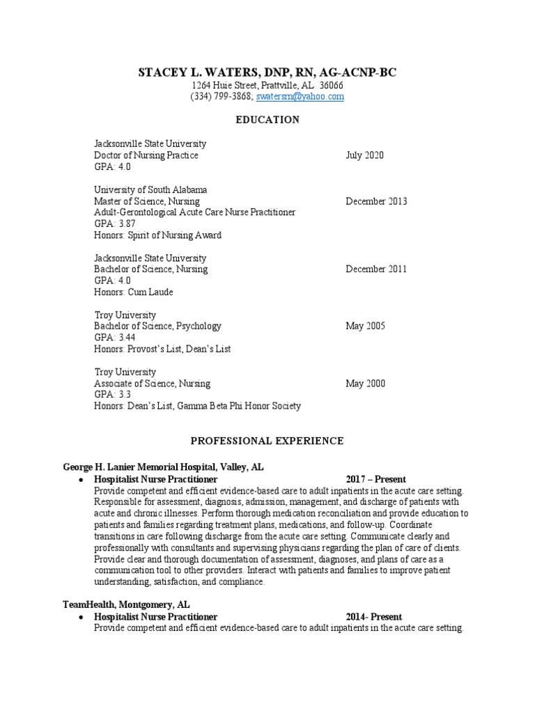 Stacey Waters CV | PDF | Nursing | Emergency Department