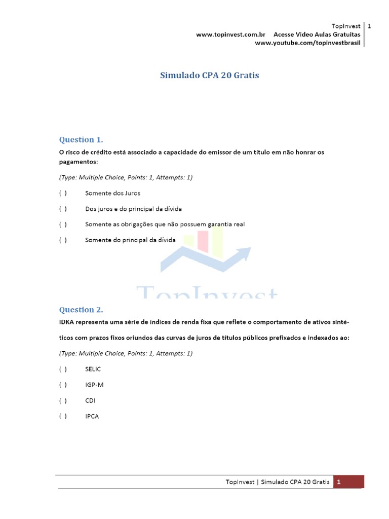 Simulado CPA 20 Gratis - PDF Download Grátis | PDF