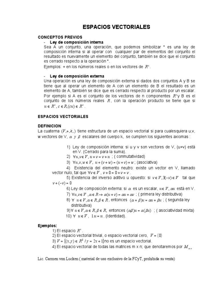 Unidad 3. Espacios Vectoriales | PDF | Espacio vectorial | Base (álgebra lineal)