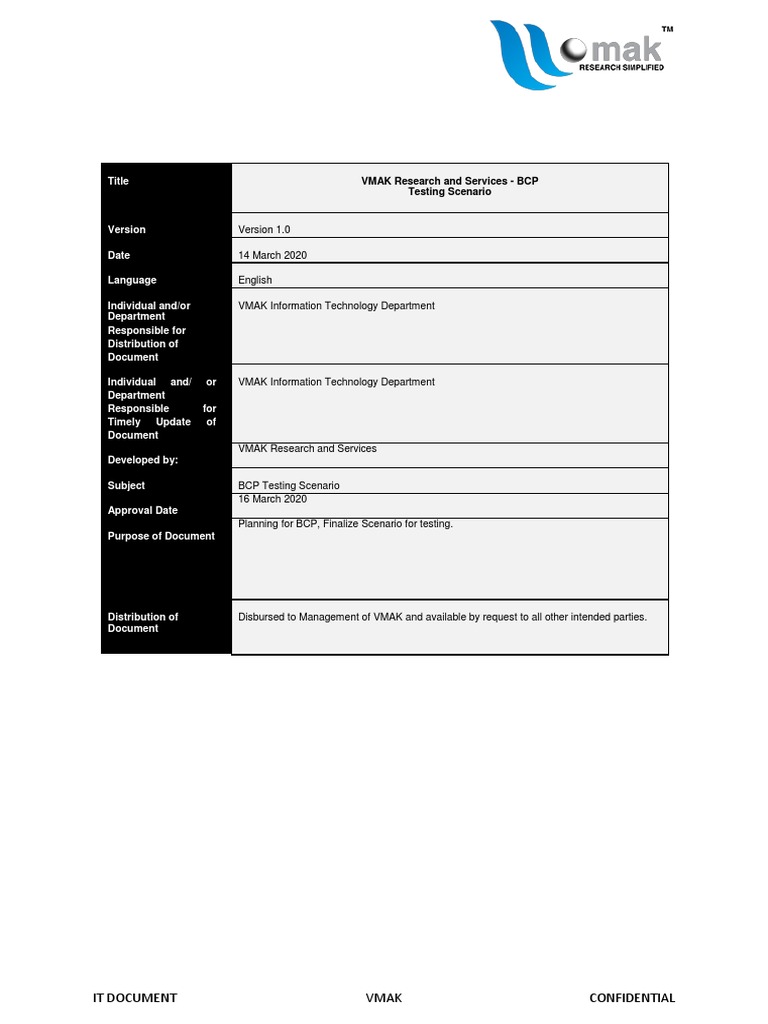 BCP Testing Scenario | PDF