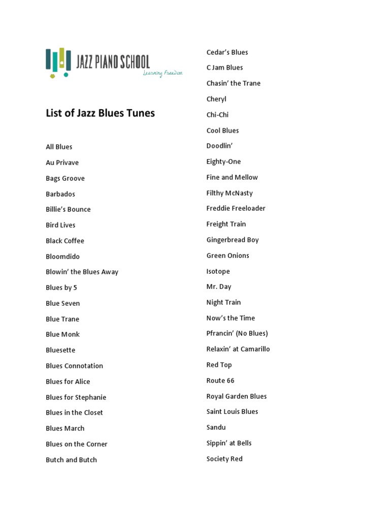 List of Jazz Blues Tunes To Know | PDF