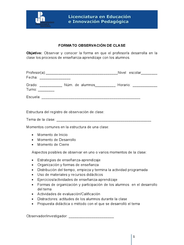 Documento Formato para La Observación de Clase | PDF