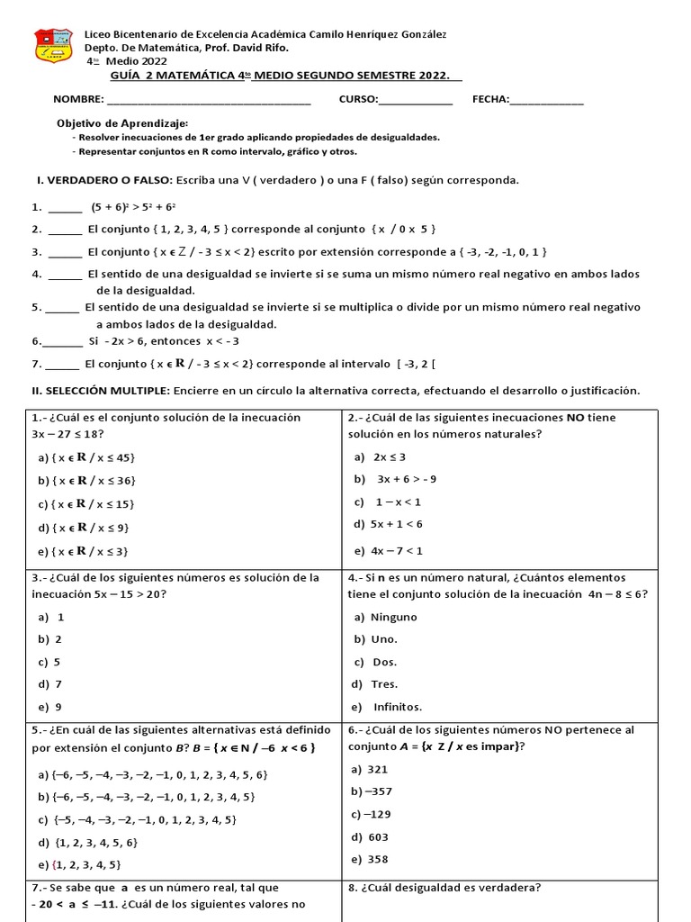 Documento PDF | PDF | Desigualdad (Matemáticas) | Intervalo (Matemáticas)