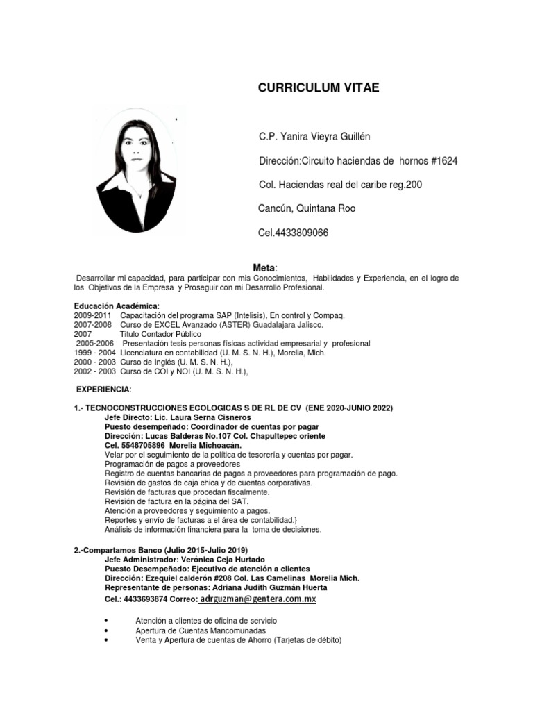 Curriculum C.P. Yanira Vieyra Guillen 1 | PDF | Contador | Bancos